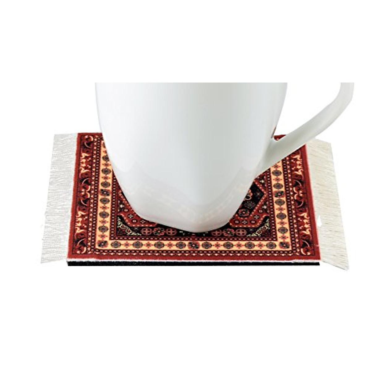Carpet Coasters, Set of 4 Turkish Rug Style Table Drink mats, Absorbent Kitchen and Dining Accessories, Spill & drip Protection, Rectangular, red Black