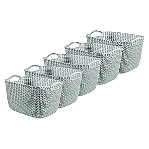 Curver Knit x5 Large Rectangular Storage Basket 19L - Misty Blue, Grey (254285)