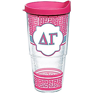 Tervis Sorority - Delta Gamma Geometric Tumbler with Wrap and Fuchsia Lid 24oz, Clear