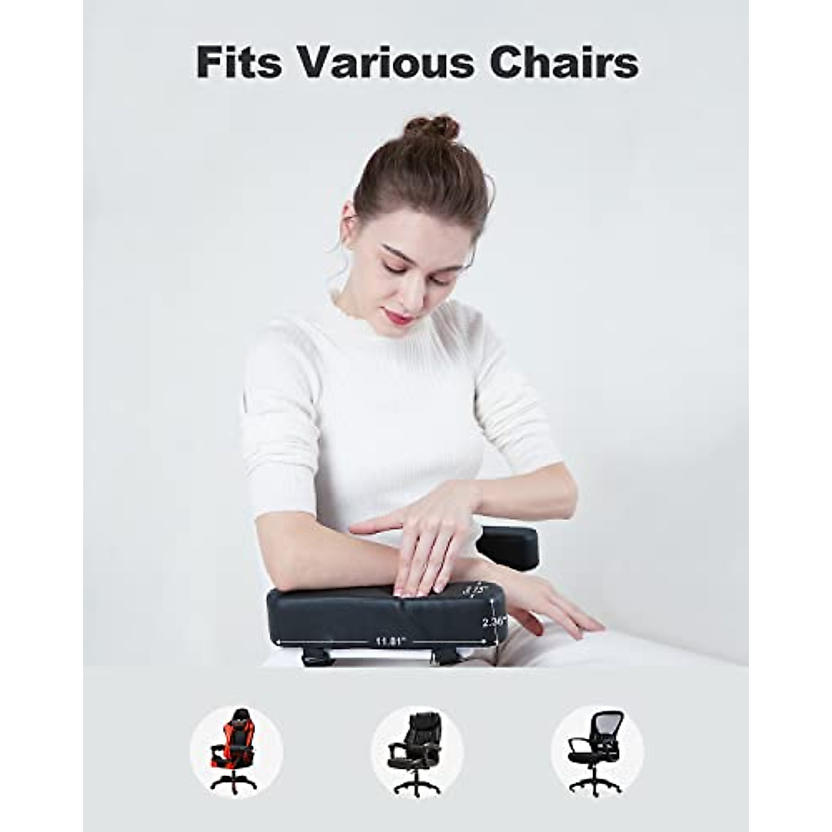 Foamula Office Chair Armrest Pads, Gaming Chair Arm Pads, Extra Thick Cushions Elbow Pillow, Memory Foam Desk Chair Arm Pads for Pressure Relief, 2-Piece Set of Chair (Black)