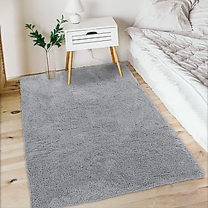 GAOMON Area Rug, Shag Bedroom Rug Fluffy Indoor Washable Rugs Luxury Shag Crawling Carpets for Kids Room Faux Fur Rug for Dorm Living Room Floor Non-Slip Nursery Rugs, Grey, 3' x 5'