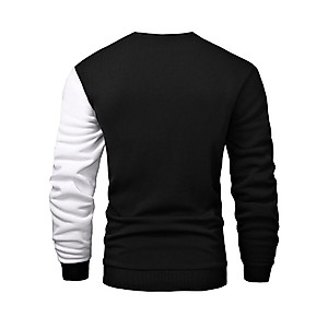 GORGLITTER Men's Casual Crewneck Sweatshirt Color Block Fleece Pullover Sweatshirt Black and White Large