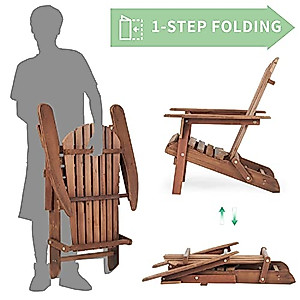 Half Pre-Assembled Folding Adirondack Chair Set of 2, Outdoor Wooden Patio Chair for Garden Lawn Backyard Deck Firepit