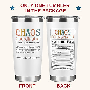 Thank You Gifts for Women, Boss, Coworker, Manager, Office, Nurse - Chaos Coordinator Gifts - Boss Lady Gifts, Boss Lady Gifts for Women, Teacher Gifts - Christmas Gifts for Boss - 20 Oz White Tumbler