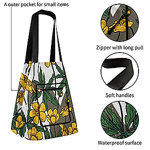 Sinestour Buttercup Anemone Flowers Reusable Grocery Bags Foldable Heavy Duty Shopping Tote Bag for Women with Pouch Eco Friendly Washable for Supermarket Gift