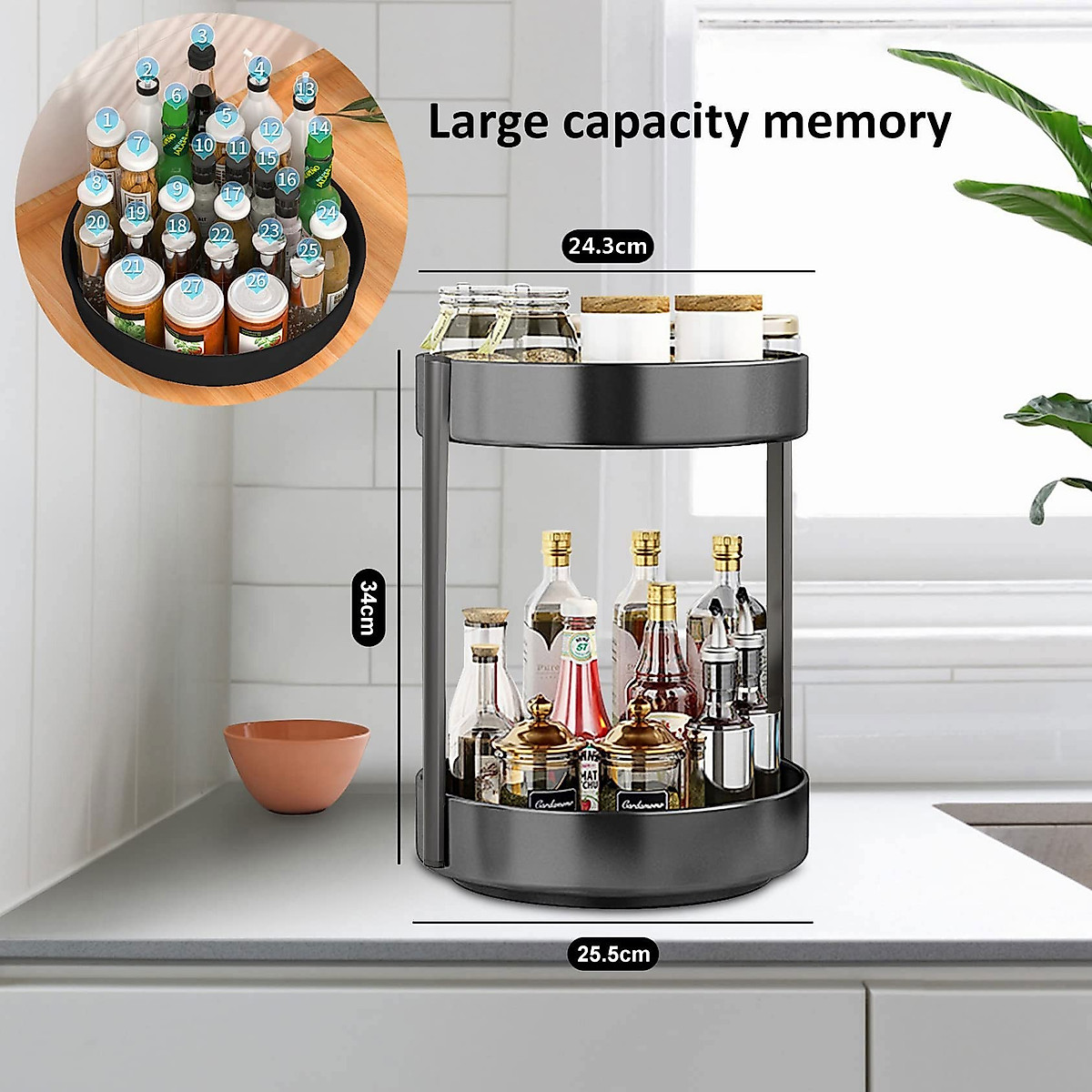 Kibuhain Lazy Susans Organizer Round Turntable Spice Rack, 10Inch Dia Non-Skid Cabinet Organizer, 360° Rotating Spice Jars Organizer & Holder for Kitchen, Bathroom, Living Room