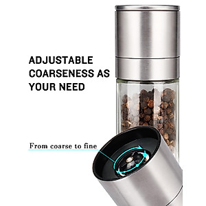 Gulex® Pepper Grinder Set Pepper Mill, Salt Grinder Refillable, Adjustable Coarseness Black Pepper Grinder, Stainless Steel Sea Salt Shaker with Ceramic Rotor(salt and pepper not included)