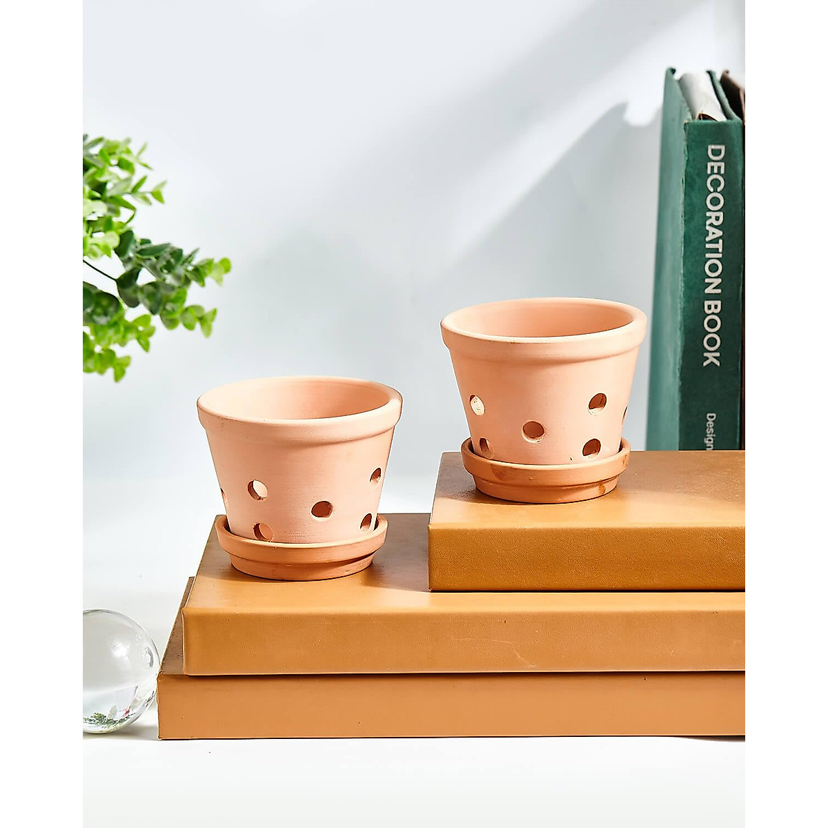 vensovo 6 Inch Terracotta Orchid Pots with Holes and Saucers - 3 Pcs Small Clay Orchid Planter Pots for Repotting, Plant Flower Pots for Orchid Indoor and Outdoor Promotes Air Circulation