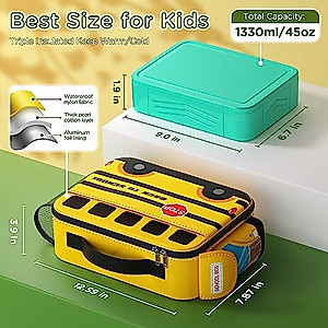 TIME4DEALS Lunch Box for Kid Boy Girl, 6 Compartments Lunch Container with Tableware Lunch Bag Set, 1330ML Ideal Portion Sizes Bento Box, Reusable Meal and Snack Packing Leakproof (Yellow School Bus)
