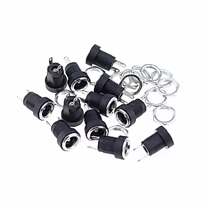 SQXBK 12PCS Power Round Jack DC 5.5x2.1mm DC Power Socket Panel Mount Nut Kit Electrical Plug Black