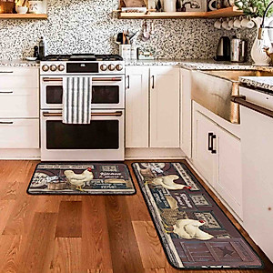 flippana Kitchen Rugs Farmhouse Style for Floor, Rooster Kitchen Rug, Non-Slip Backing Kitchen Mat Set of 2 Washable Kitchen Rug Sets with Runner for Home Kitchen 17"x47.2"+17"x30"