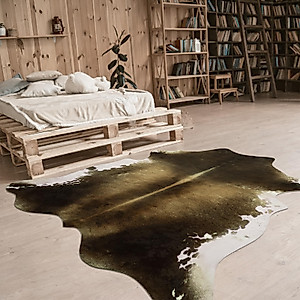 Goideal Faux Cowhide Rug, 4.6 x 5.2 Feet Faux Fur Rug Animal Skin Cow Hide Rug Cow Print Carpet for Living Room Bedroom Dorm Office Vintage Western Decor, Brown