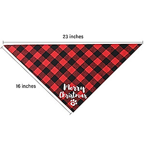 EOOTO Christmas Festival Dog Bandanas for Xmas Plaid Printing Cotton Dog Scarves Adjustable Accessories for Small to Large Dog Puppy Cat
