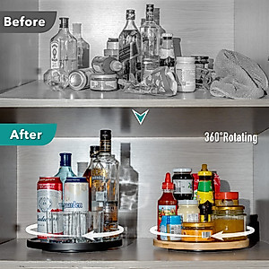 Besilord Turntable Vanity Tray 10 Inch Lazy Suan Bamboo Kitchen Sink Countertop Organizer Bathroom Tray for Counter Bamboo Organizer Black