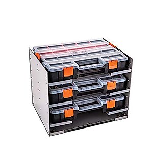 AA Products Inc. P-SH-Tote Shelf Kit for Van Shelving Storage, 3 Plastic Storage Box w/ 1 Set Organizer Holder for Small Parts, Screws and Hardwares