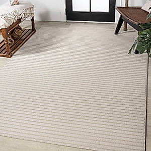 JONATHAN Y SCN102B-8 Aarhus High-Low Minimalist Scandi Striped Indoor/Outdoor Area Rug, Classic, Farmhouse, Cottage, Minimalist, Bedroom, Kitchen, Living Room, Non Shedding, Ivory/Cream, 8' x 10'