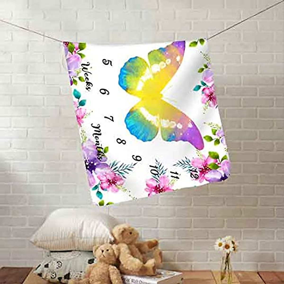 LYLYCTY Baby Monthly Milestone Blanket, Month Blanket for Newborn Baby Shower, Butterfly Design Photography Background for Baby 60x40 inches BTZYLY4