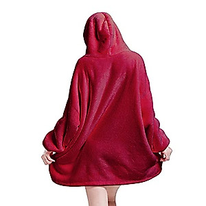 Oversized Sherpa Blanket Hoodie, YUGVYOB Wearable Blanket Warm & Fuzzy, Sweatshirt with Gaint Pocket for Men, Women, Teens, Red