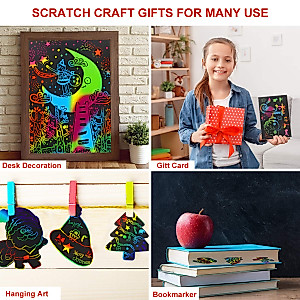Nobranded Scratch Art Paper Set for Kids, 88 Pcs Rainbow Magic Scratch Off Paper of Various Shapes Suitable for Kids Crafts Arts Supplies Kits, Fantastic Christmas Birthday Party Favor Gift