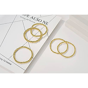 INNMIURRA 5PCS Gold Beaded Bracelet For Women 14K Gold Plated Hypoallergenic Stretch Elastic Bracelet Gifts For Bestfriends, Couple, Family Members