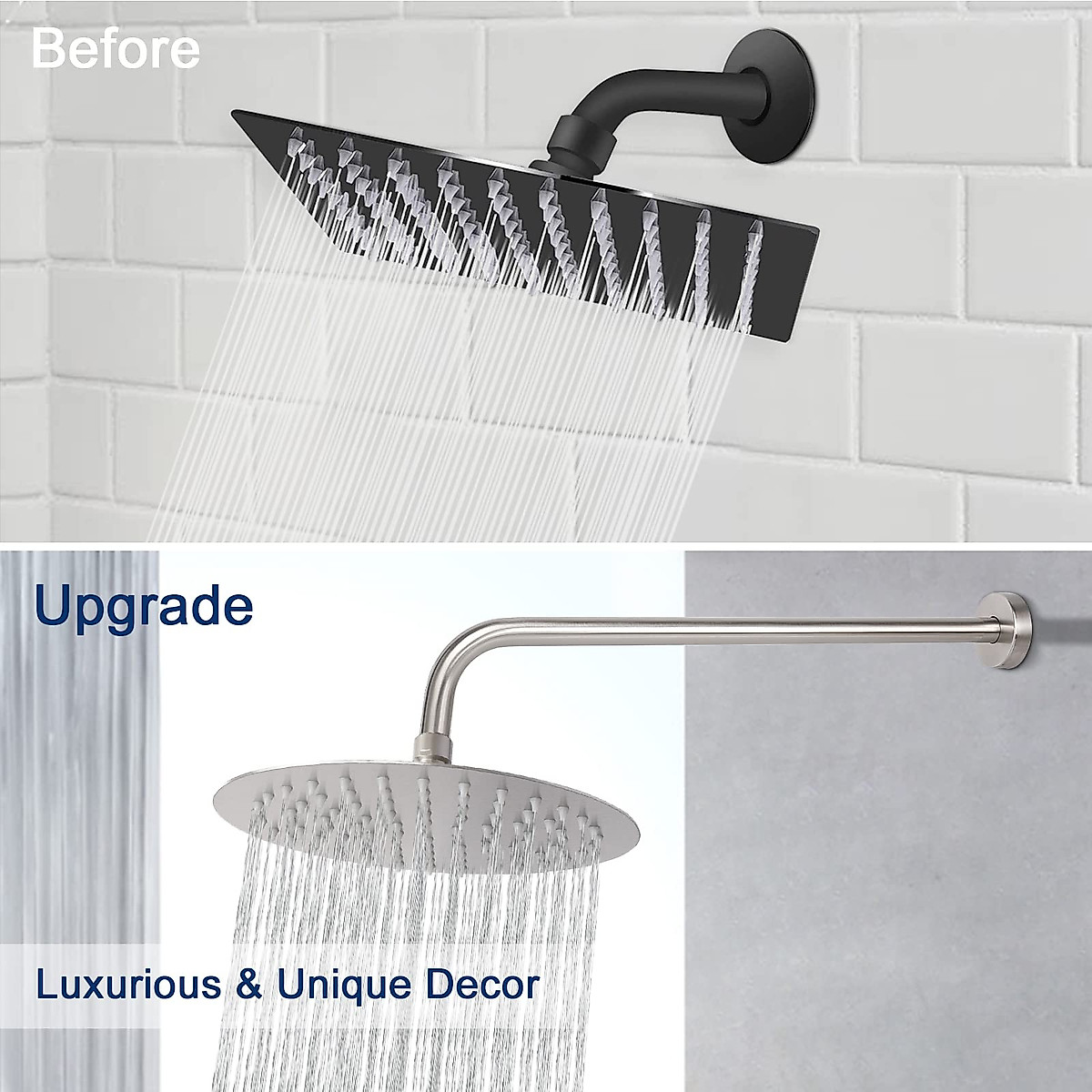 NearMoon Shower Arm, Extra Fixed Arm with Flange, Stainless Steel Wall-Mounted ShowerHead Arm (20 Inch, Brushed Nickel)