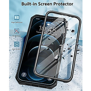 FNTCASE for iPhone 12-Pro-Max Phone Case: with Built-in Screen Protector & Kickstand & Belt-Clip Holster, Full-Body Dual Layer Rugged Military Shockproof Protective Cover-Black