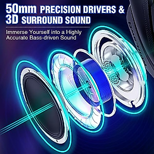 WolfLawS TA3000 Wireless Gaming Headset for PC, PS5, PS4, Switch, Mac, Bluetooth USB Over-Ear Headphones with Detachable and Built-in Mics, Noise Isolation, Low Latency, Lightweight