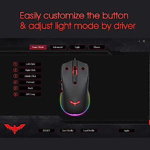 Havit RGB Gaming Mouse Wired PC Gaming Mice with 7 Color Backlight, 6 Buttons, Up to 6400 D P I Computer USB Mouses for Desktop Laptop Gamer & Work (Renewed)