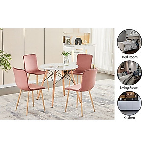 FurnitureR Velvet Dining Chair Set of 4, ScandinavianComfy Cotton Velvet Cushion Seat Back, Oak Grain Sturdy Metal Legs for Kitchen, Dining, Living Room, Rose