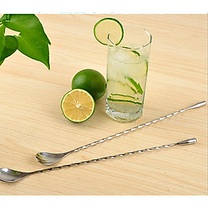 Hoshen 12 Inch Stainless Steel Long-Handled Spiral Twisted Spoon, Cocktail Mixing Spoon - 5 PCS