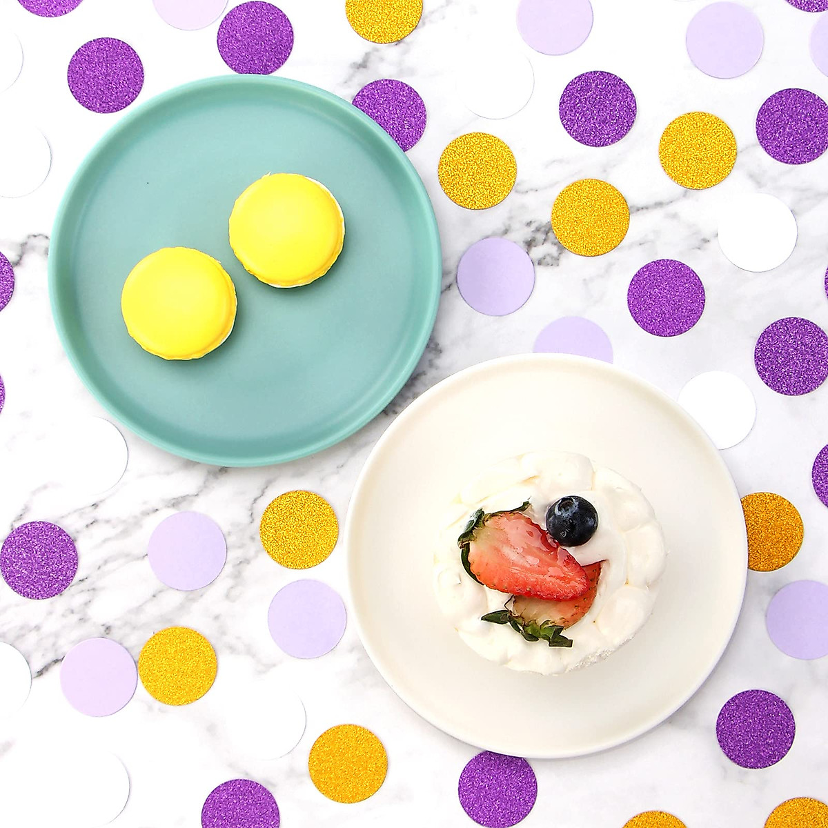 White Purple-Gold Party Decorations Confetti - 300pcs Glitter Graduation Mothers Day Table Confetti Woman Girl Birthday Party Decoration Bridal Baby Shower Wedding Paper Dot Lasting Surprise