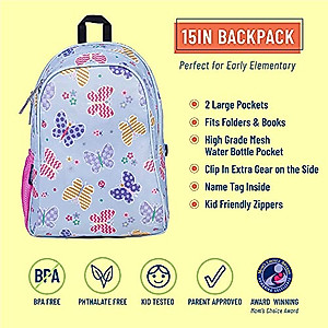 Wildkin 15 Inch Kids Backpack Bundle with Lunch Bag (Butterfly Garden)
