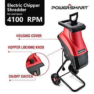PowerSmart Corded Wood Chipper,15-Amp Electric Garden Chipper with Safety Locking Knob, Collection Bag
