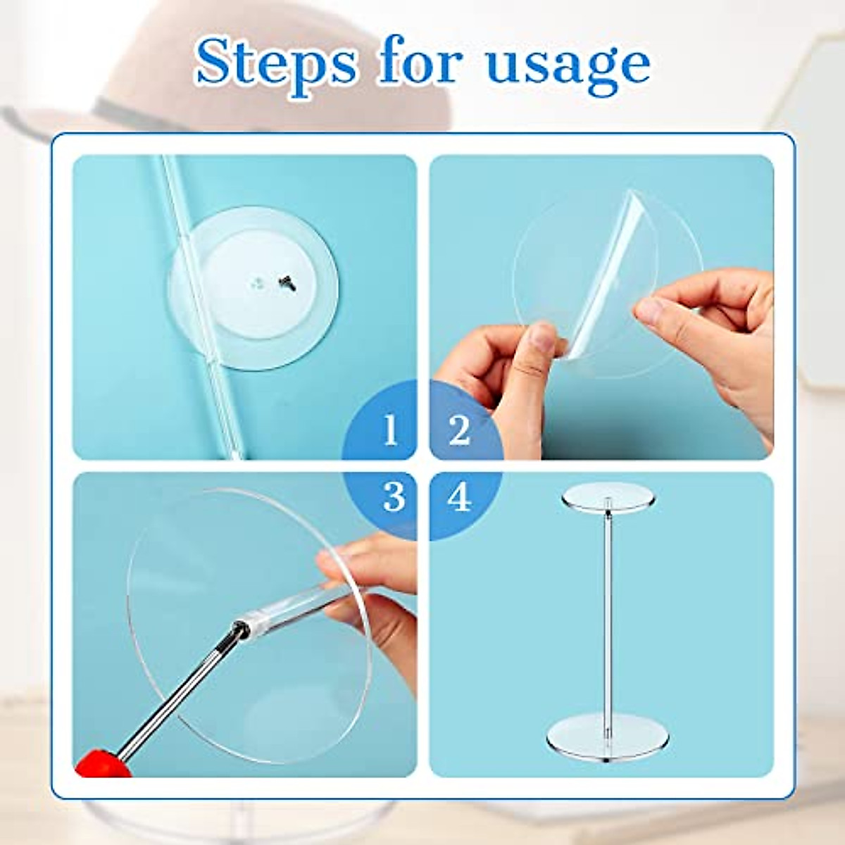 2 Pack 12 Inch Clear Acrylic Hat Stands for Display, Hat Display Rack Holder with Round Base