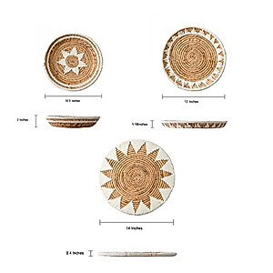 Kiwi Homie Set of 3 Round Woven Water Hyacinth Wall Decor Basket Trays, Round Wicker Baskets Handmade Set of 3 For Living Room, Unique Hanging Wall Art (Set 3 items 2 (Sunflower))