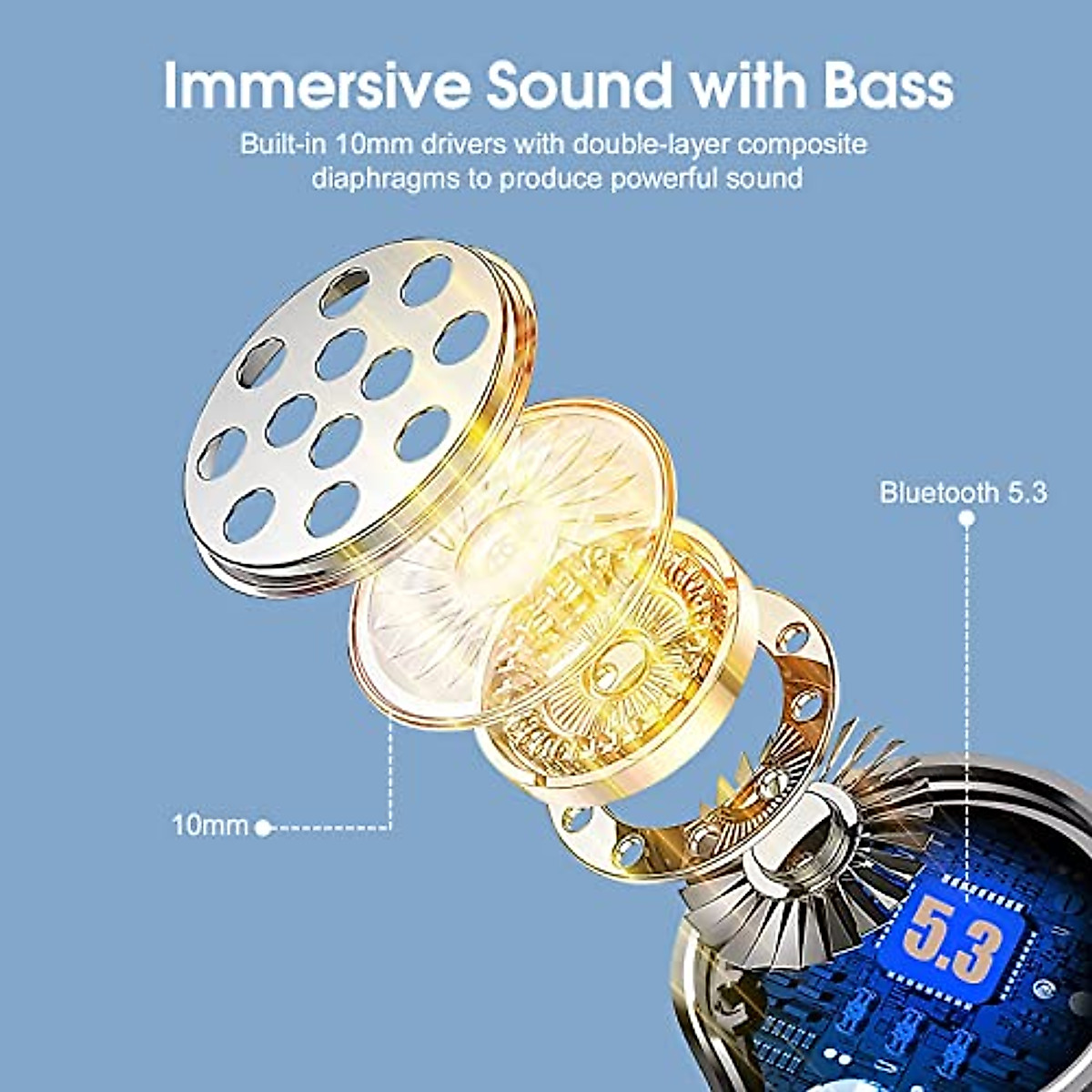 Wireless Earbuds, 2023 New Ultralight Sport Bluetooth 5.3 Headphones In Ear with LED Display, Built-in Mic Earphones, IPX7 Waterproof Wireless Headphones with Earhooks for Gym Workout (Black)