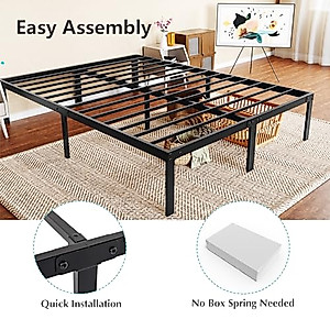 NEWBULIG 14 inch Queen Size Bed Frame, Heavy Duty Platform Bed Frames with Under Bed Storage Space Easy Assembly, No Box Spring Needed, Sturdy Steel Slat Support