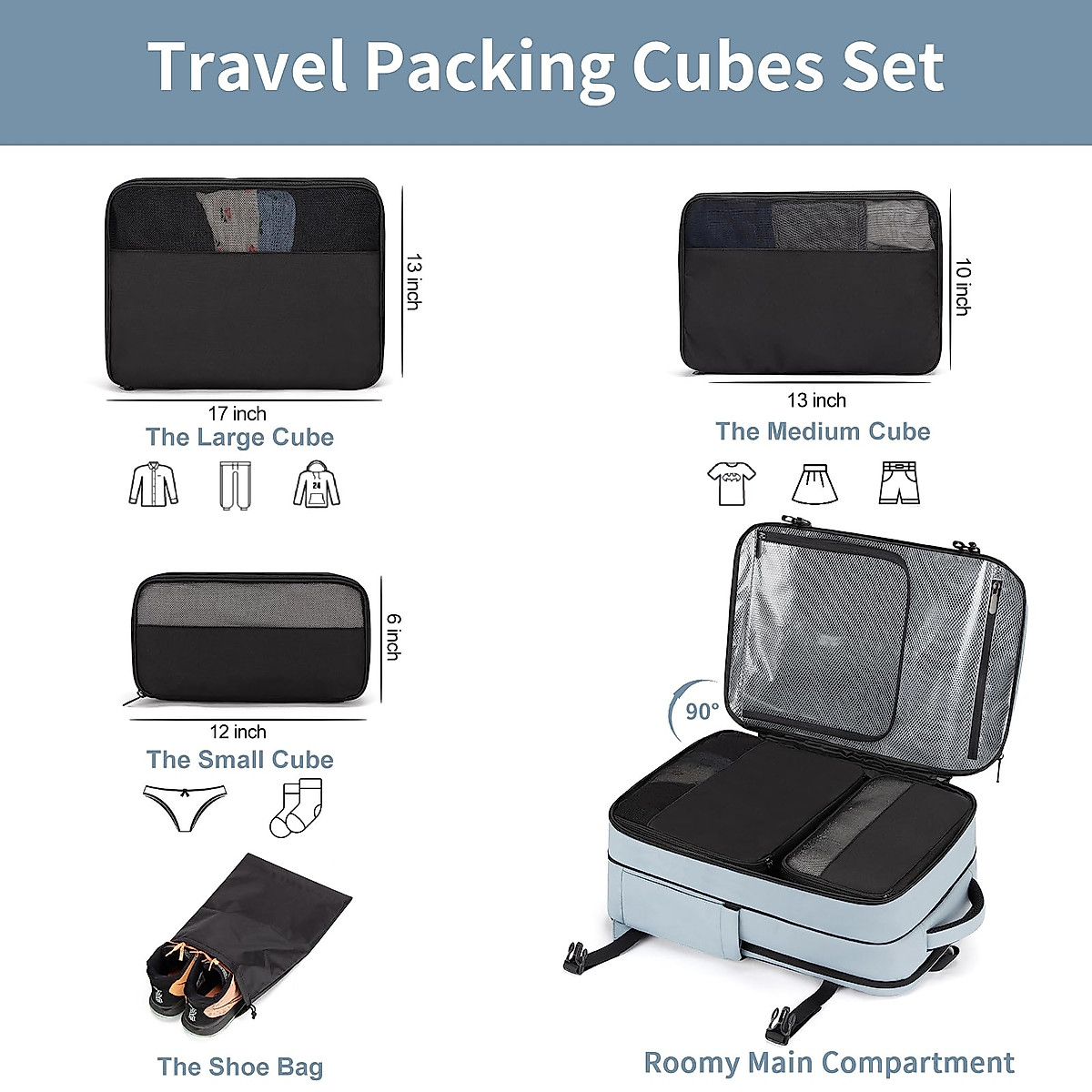 RDTGO Carry on Backpack, 40L Flight Approved Travel Backpack for Men & Women, Expandable luggage Backpack with 4 Packing Cubes, 17 inch Laptop Backpack,Water-Resistant Business Daypack Weekender Bag