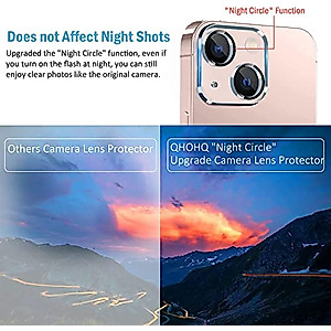 QHOHQ [3 Pack Tempered Glass Camera Lens Protector for iPhone 14/13 [6.1 Inch]/14 Plus 6.7"/13 Mini 5.4 Inch, Ultra HD, 9H Hardness, Scratch Resistant, with [Removal Tool] [Support night shooting]