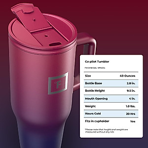 IRON FLASK Co-Pilot Insulated Mug w/Straw & Flip Cap Lids - Cup Holder Bottle for Hot, Cold Drink - Leak-Proof - Water, Coffee Portable Travel Mug - Dark Rainbow, 40 Oz