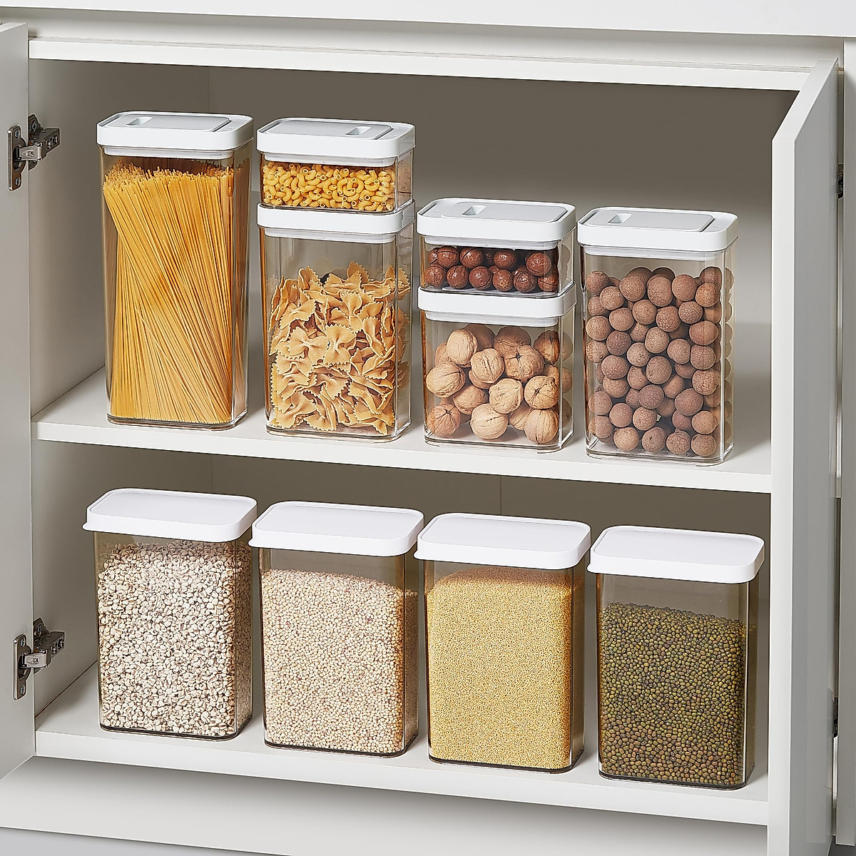 vacane Pump-Lock Airtight Food Storage with Detachable Lids, 0.38/0.99/1.63Qt Plastic Cereal Containers, Stackable Kitchen Storage Containers Set for Flour Snack Sugar Coffee, Dishwasher Safe