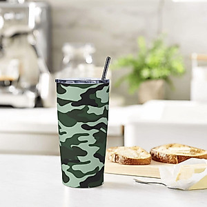 CHASOEA Camo Tumbler 20oz Camo Stainless Steel Insulated Tumblers with Lid and Straw Green Travel Coffee Mug Tea Wine Cups Water Bottle Holiday Gifts for Women