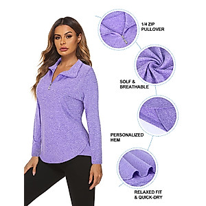 Koscacy V Neck Top Women, Golf Tennis Shirt Breathable Zipper Running Workout Outdoor Tops Yoga Biking Daily Casual Wear Aline Soft Shirts Purple XX-Large