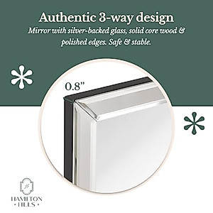 Hamilton Hills 40x40 inch Silver Trifold Mirror | Full Length Beveled Edges 3 Way Mirror Hangable on Wall | Tall Makeup Mirror with Hinges for Folding | Table Top, Dressing & Bathroom Vanity Mirror