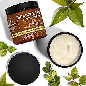 Qhemet Biologics Burdock Root Butter Cream - Leave-In Moisturizer for Low Porosity Hair - Helps Soften and Smooth Dry, Brittle Edges - Conditioning Botanicals to Nourish Scalp (8.5 oz)