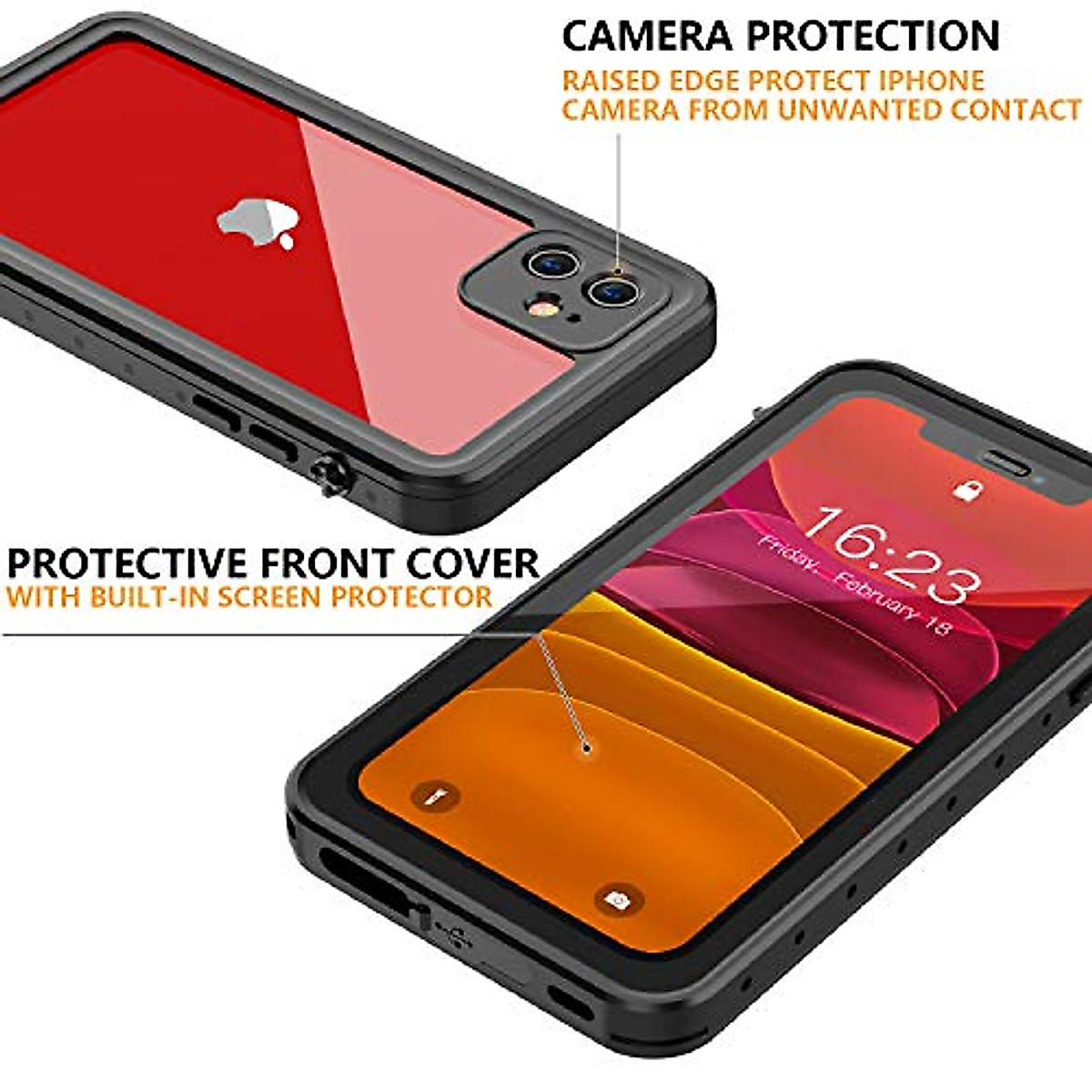 AMILIFECASES for iPhone 11 Case Waterproof,with Built in Screen Protector,Shockproof Dustproof Full Body Heavy Duty Protective Phone Case for iPhone 11 6.1 inches Black/Clear