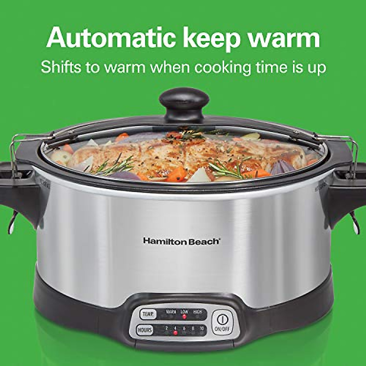 Hamilton Beach 33663 Programmable Slow Cooker Stovetop-Safe Sear & Cook Crock, Travel Lid Lock for Portable Transport, 6 Quart, Silver