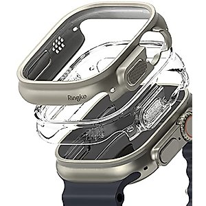Ringke Slim [No More Discoloration / 2 Pack] Compatible with Apple Watch Ultra 2 Case and Designed for Apple Watch Ultra Case, Solid Transparent Cover + Extra Color - Clear + Titanium Gray