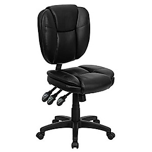 Flash Furniture Caroline Mid-Back Black LeatherSoft Multifunction Swivel Ergonomic Task Office Chair with Pillow Top Cushioning