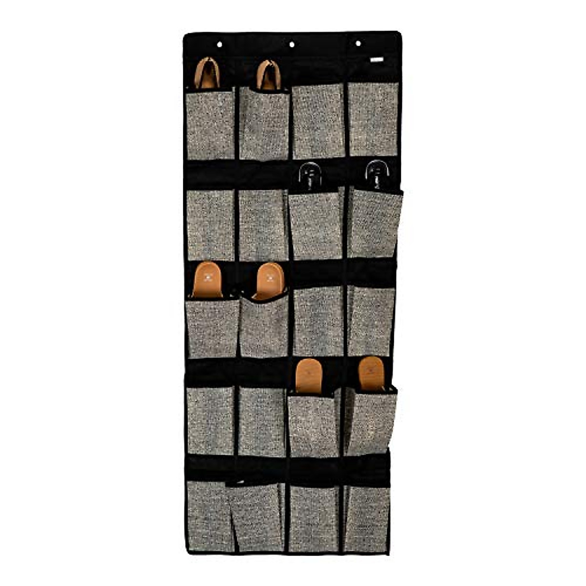Simplify 20 Pocket Over The Door Hanging Shoe Organizer, Closet Storage, Space Saver, Breathable Material Keeps Dust & Odors Away, Black
